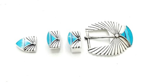 Native American Sterling Silver / Turquoise Vintage 4pc Ranger Belt ...