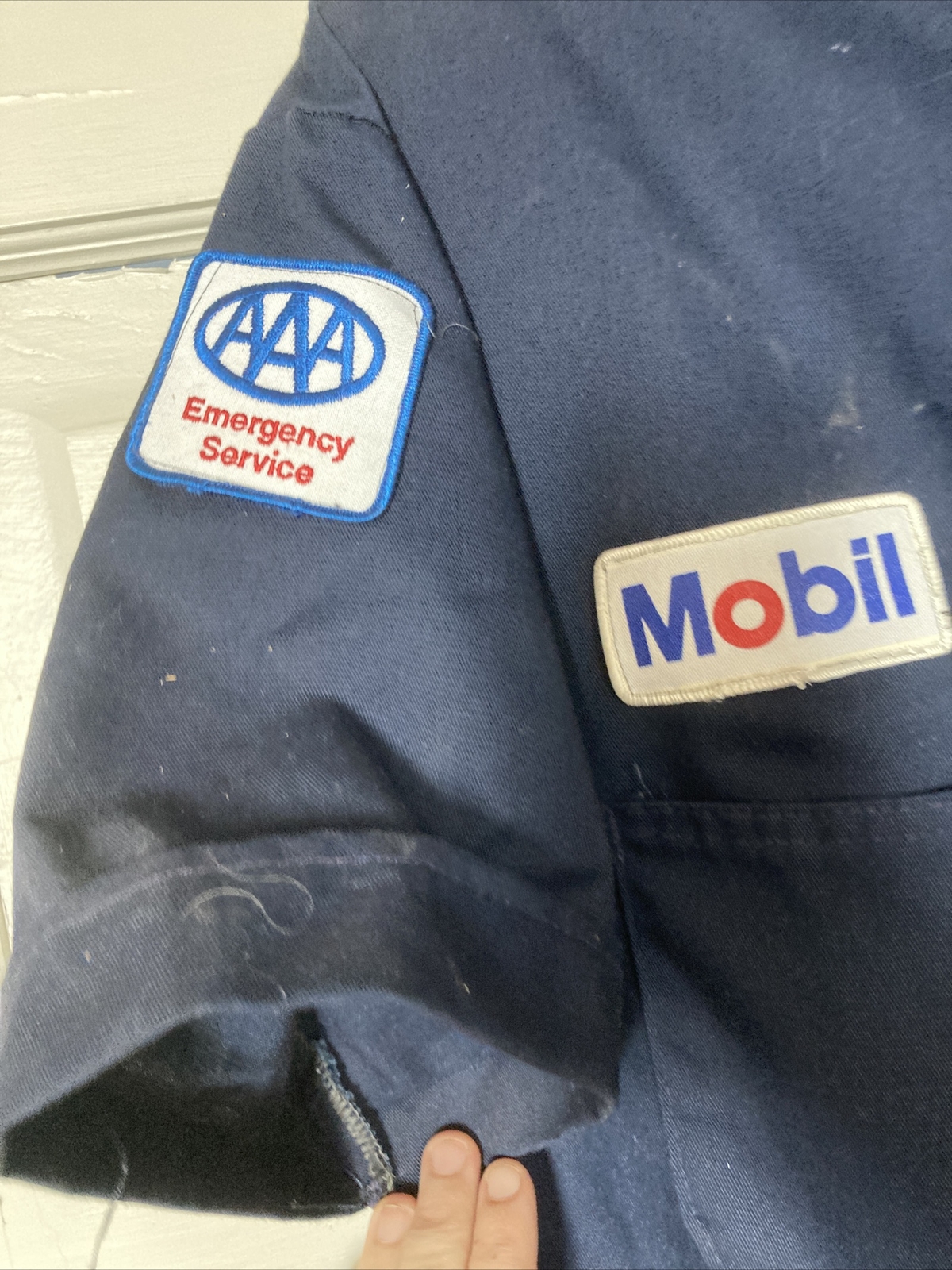 short sleeve patched gas station coveralls mobil AAA size 44 Vintage | eBay