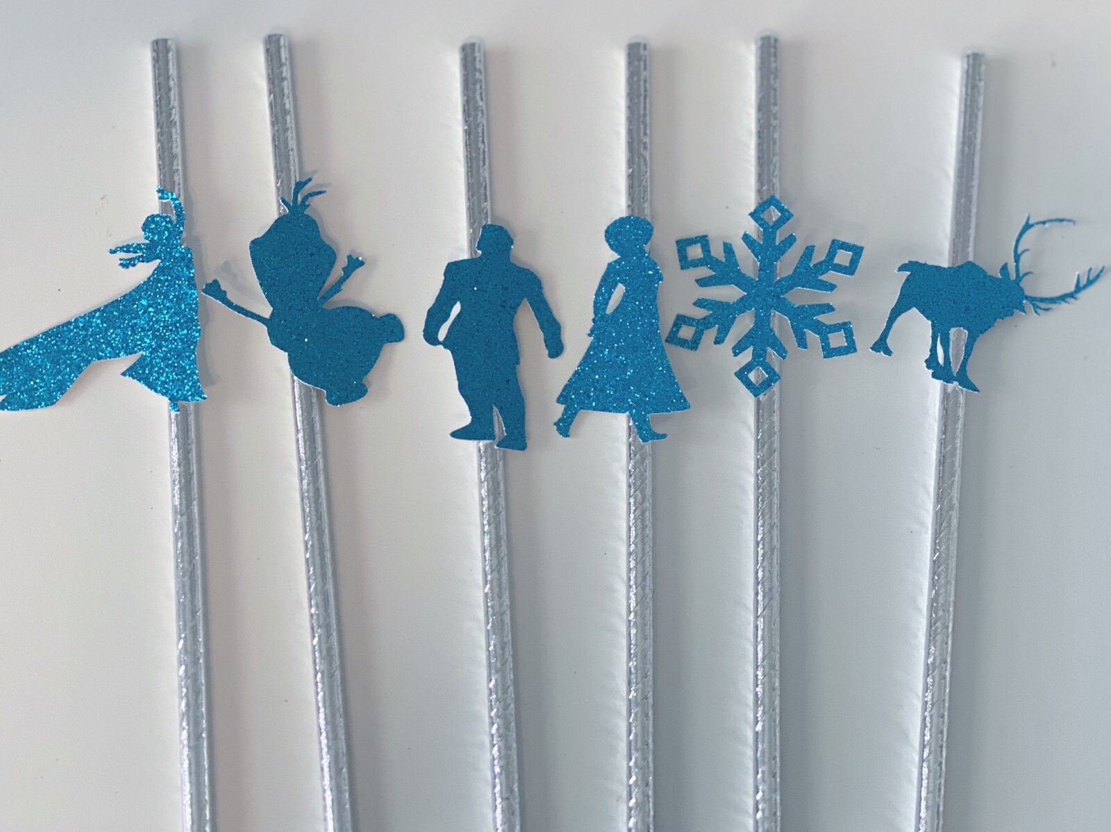 24 Paper Straws Frozen Anna Elsa Let It Go Party Glitter Birthday Blue ...