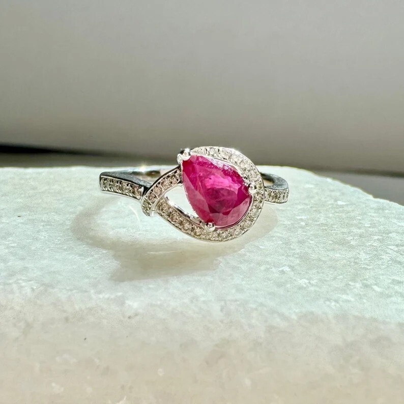 0.78ct Natural Round Diamond 14K BIS Hallmarked White Gold Ruby Wedding ...