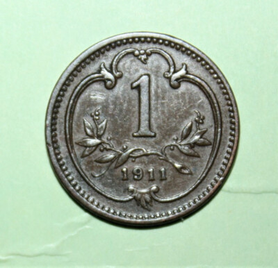 S11 - Austria 1 Heller 1911 Extremely Fine + Bronze Coin - Franz Joseph ...