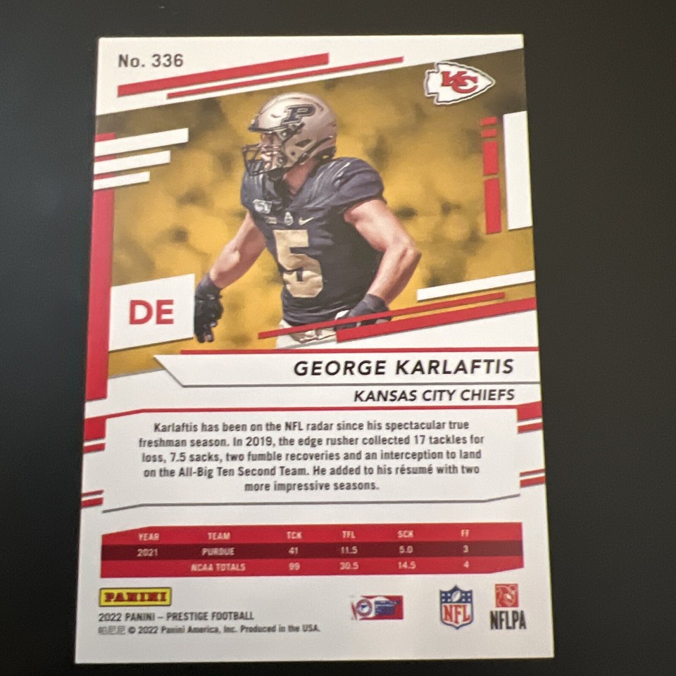 2022 Prestige George Karlaftis #336 Rookie Card RC Kansas City Chiefs ...