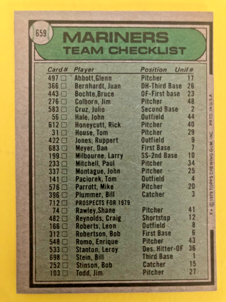1979 TOPPS #659 SEATTLE MARINERS CHECKLIST 042023 | eBay
