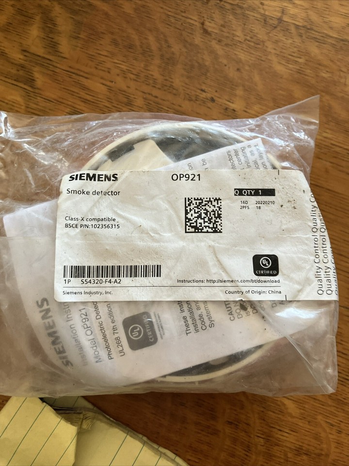 SIEMENS OP921 - Fire Alarm Photoelectric Addressable Smoke Device | eBay