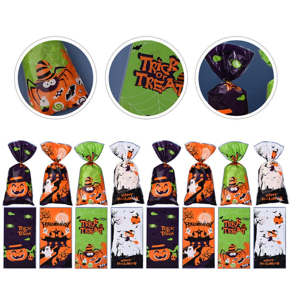 50/100 PCS Halloween Candy Bags Party Trick or Treat Sweet Bags Loot ...