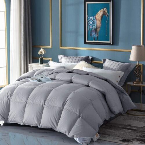 Luxurious Gray Down Comforter Queen Size, 100% Skin-Friendly Cotton ...