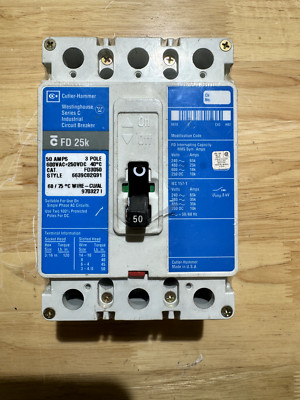 EATON FD3050 50 Amp 600 Vac 3 Pole Circuit Breaker | eBay