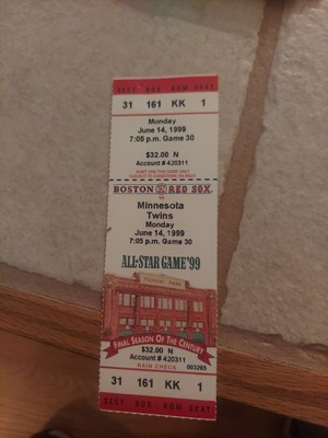 Red Sox Vs Twins June 14 1999 Ticket Sox Win 4-3 | eBay