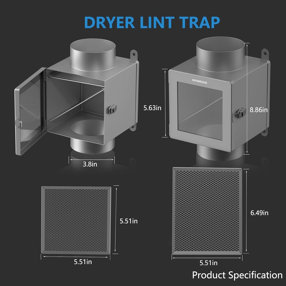 Dryer Duct Lint Trap, Indoor Dryer Vent Kit with 4inch 8FT Dryer Vent ...