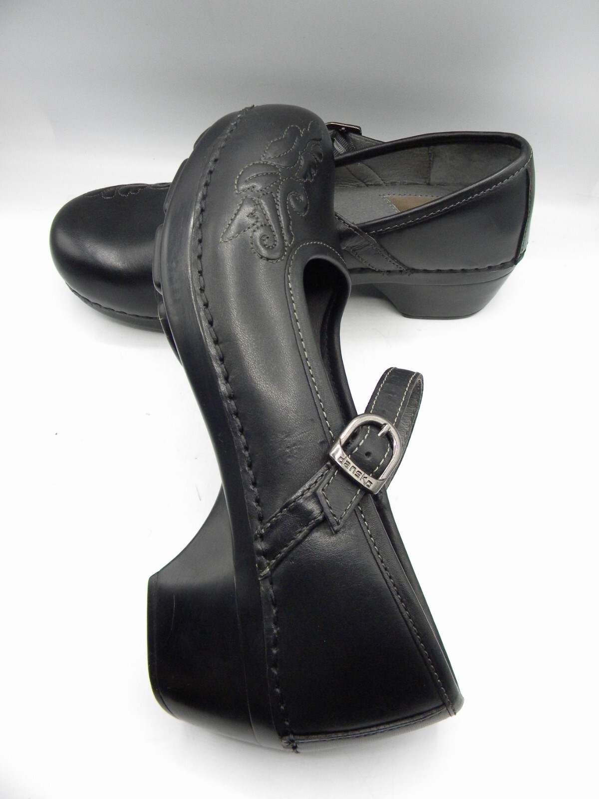 DANSKO Savannah Black Leather Mary Jane Clogs Floral … - Gem