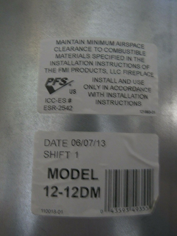 FMI ICC-ES #ESR-2542 Model 12-12DM 11.5” Fireplace Stove Pipe | eBay