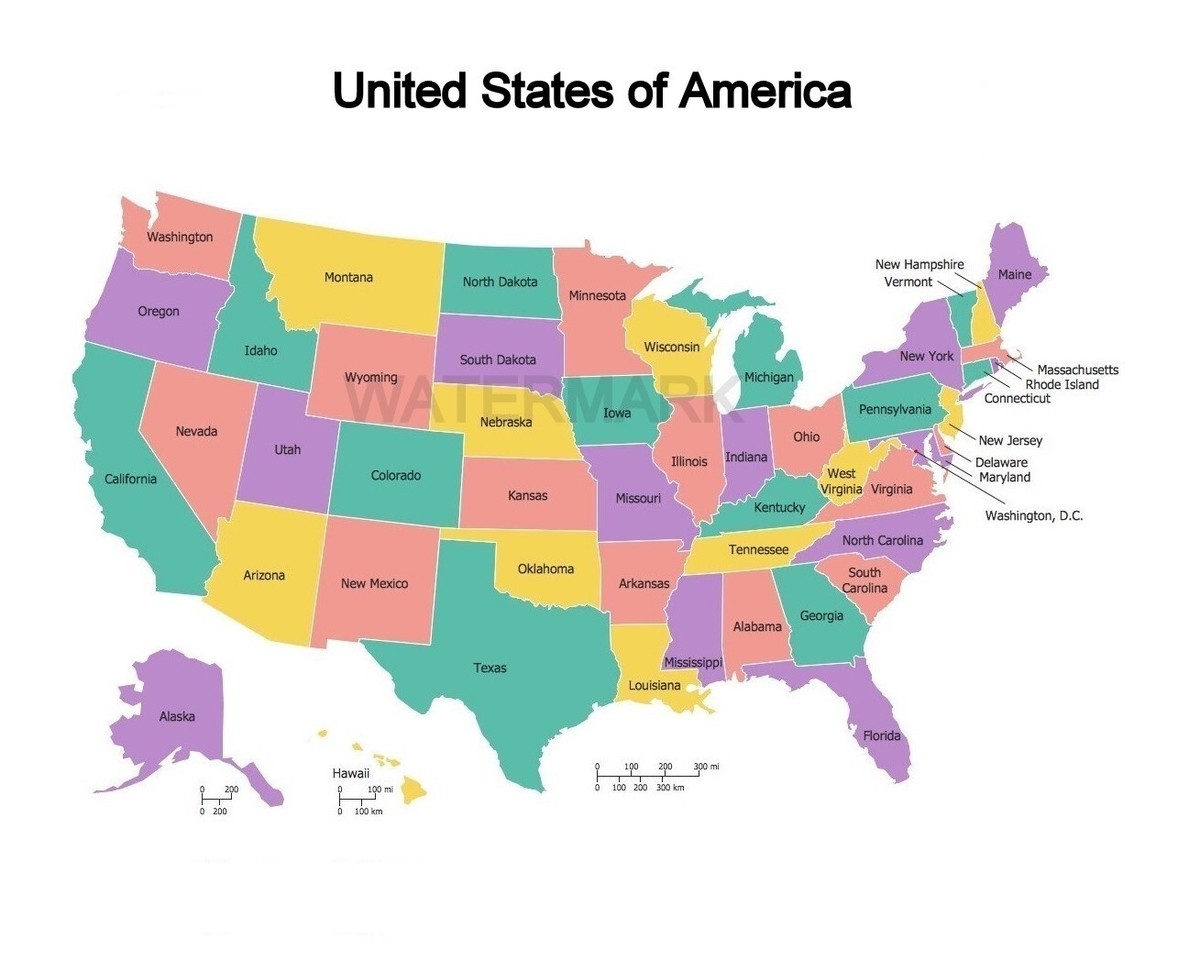 United States Of America Map With Scale 4GRD State Maps & Hook