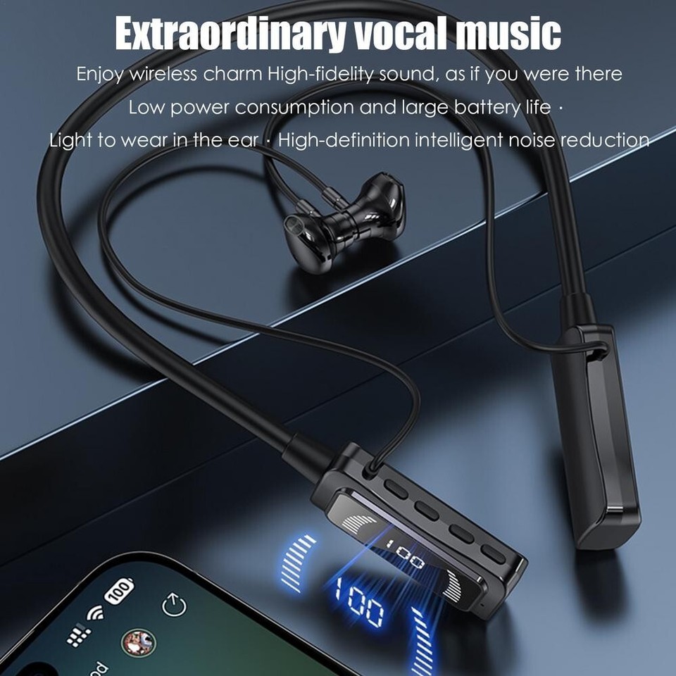 Bluetooth Neckband Headset Wireless Earphone Headphone Mic For iPhone ...