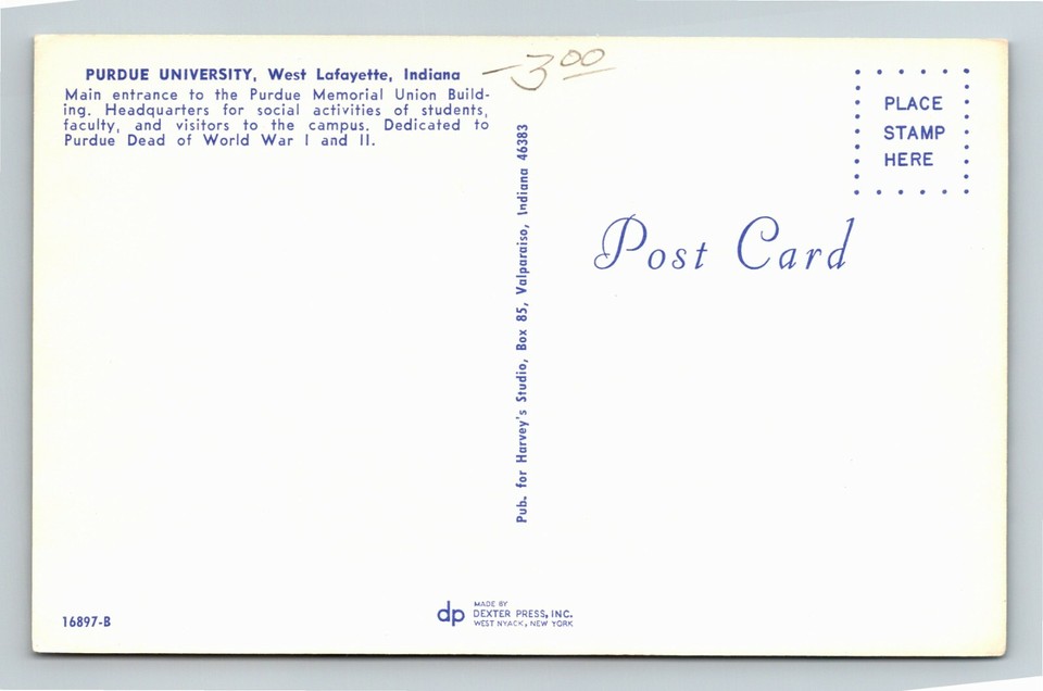 Purdue University Student Union Entrance West Lafayette Indiana Vintage ...