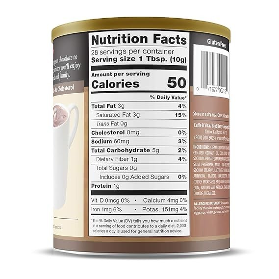 Caffe D'Vita Chocolate Cocoa Sin Azúcar – Bebida Premium Europea, 10oz ...