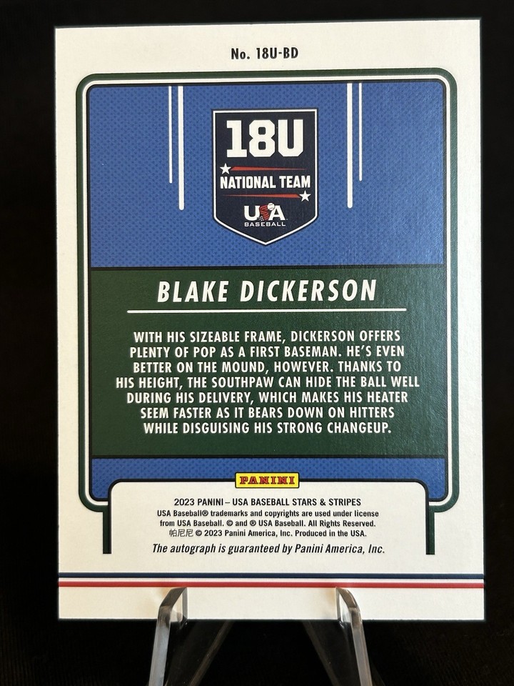 2023 USA Stars & Stripes Blake Dickerson 18U Team USA Auto #18U-BD | eBay