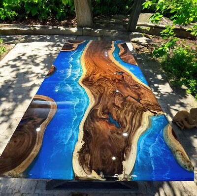 Ocean Wave Epoxy Resin Dining Table Top Live Edge Wood Countertop ...