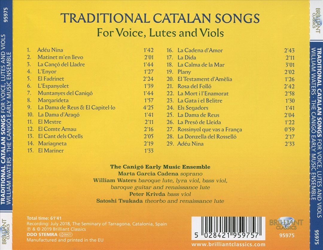 CANIGO EARLY MUSIC ENSEMBLE TRADITIONAL CATALAN SONGS NEW CD ...