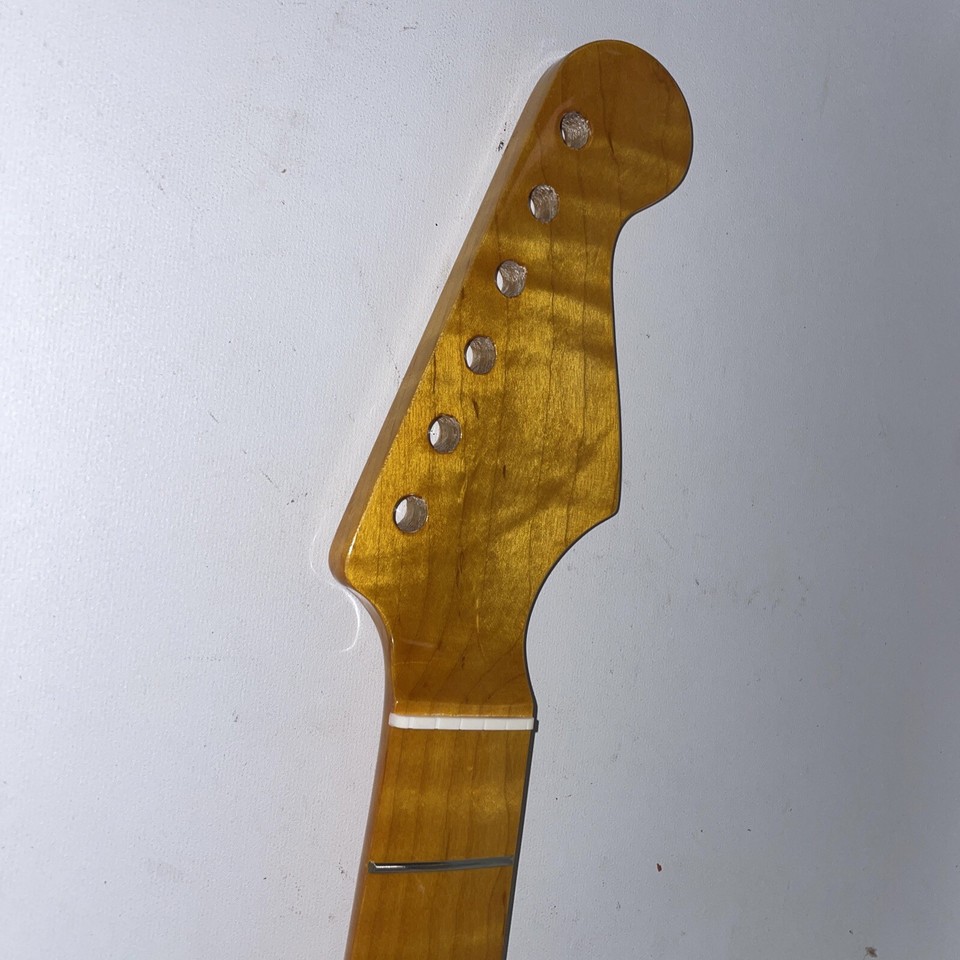 #182 Replacement Vintage Amber Flame Maple Guitar Neck, Strat style, 21 ...