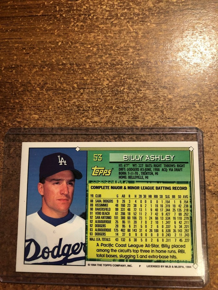 1994 Topps Baseball # 53 Future Star Billy Ashley RC | eBay