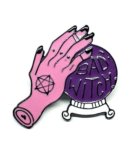 Bad Witch Enamel Pin Badge Crystal Ball Pentacle Hand Brooch Bag ...