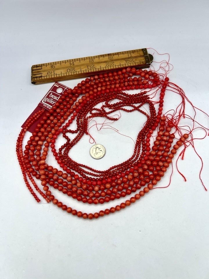 9 Strands Red Coral Gemstone Beads Round Smooth Faceted 3mm - 6mm Mixed ...