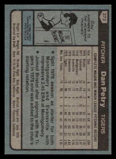 1980 Topps #373 Dan Petry Detroit Tigers Baseball card | eBay