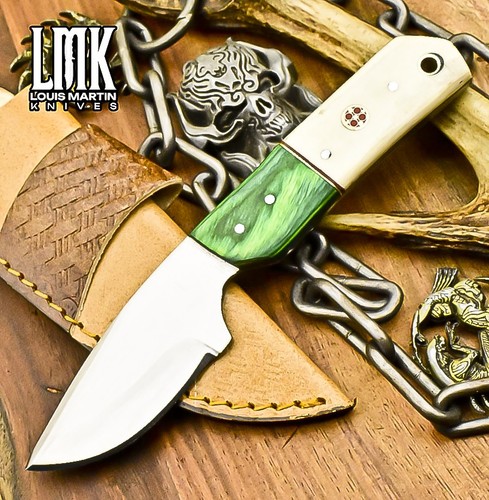 LMK Hand Forged Skinner Knife AUS-8 Steel Bone Wooden Bolster Survival ...