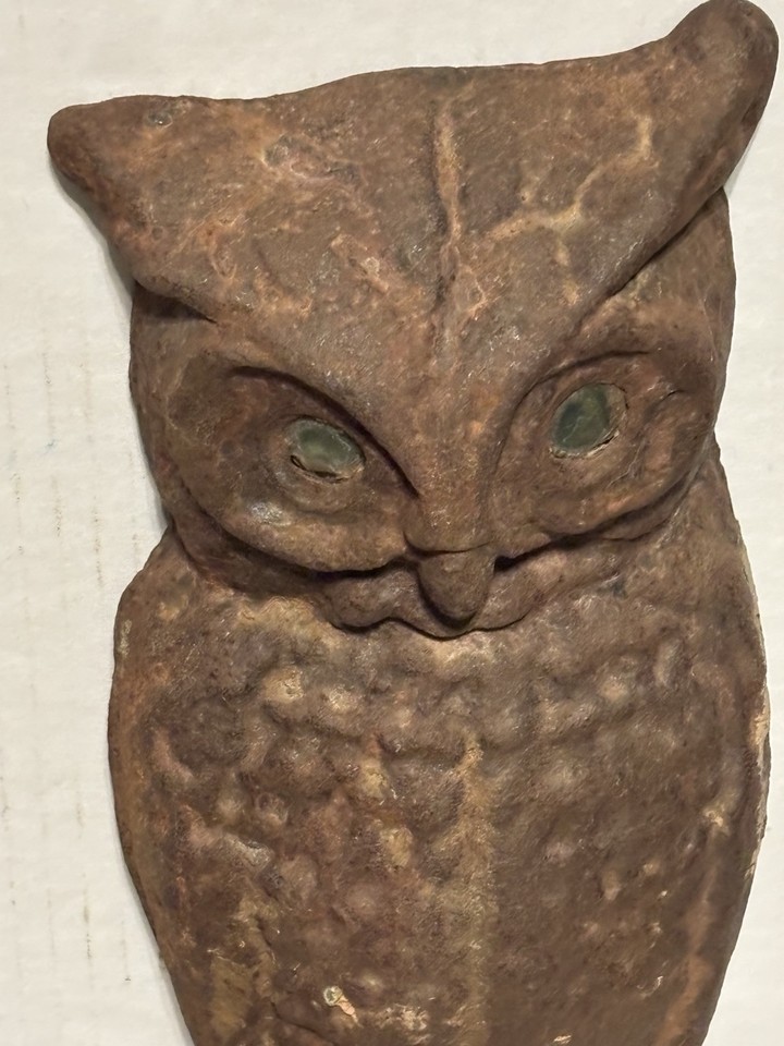 Vintage Pair Cast Iron Owl Fireplace Andirons/Fire Dogs Glass Eyes ...