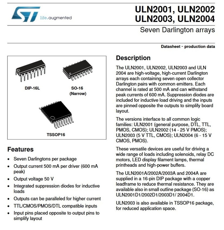 10 st. ST ULN2003D1013TR Darlington transistor array ULN2003 7-ch 50V ...