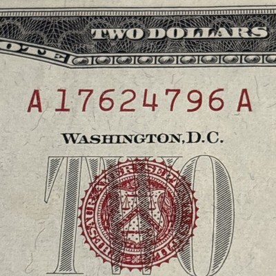 1963 A Two Dollar AU RED SEAL $2 Granahan/Fowler Sig SN A17624796A ...