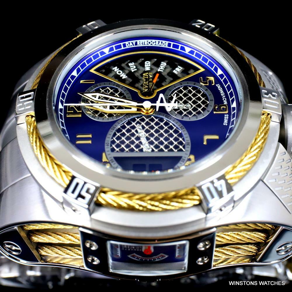 Invicta Bolt Zeus Tria Twisted Metal Steel 3 Swiss Dials Blue 52mm ...