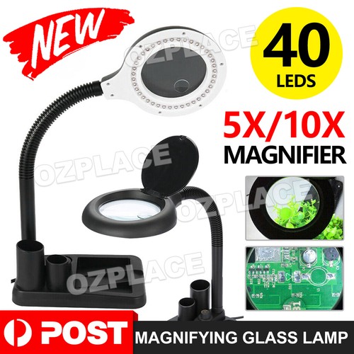 10X Magnifying Glass Lamp 40LED Light Magnifier Desk Table Task Craft ...