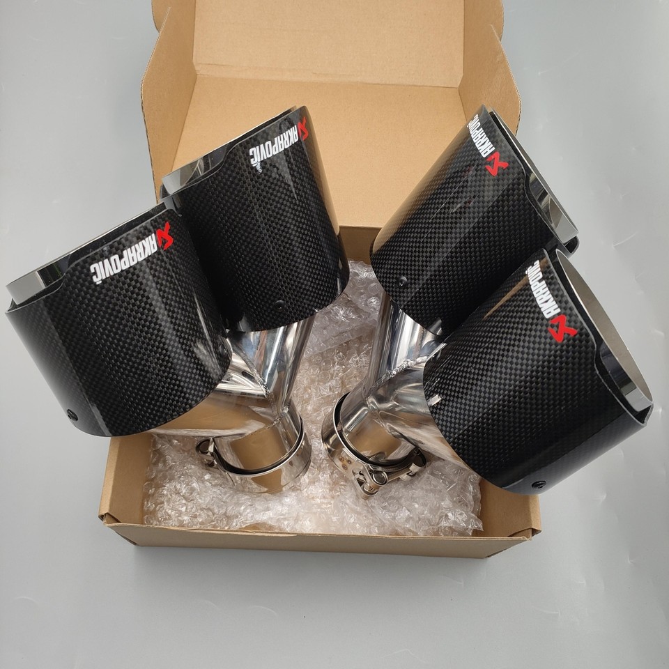 NEW Exhaust Tip Dual Pipe 2.5"Inlet Staggered L&R Angle Cut Carbon ...