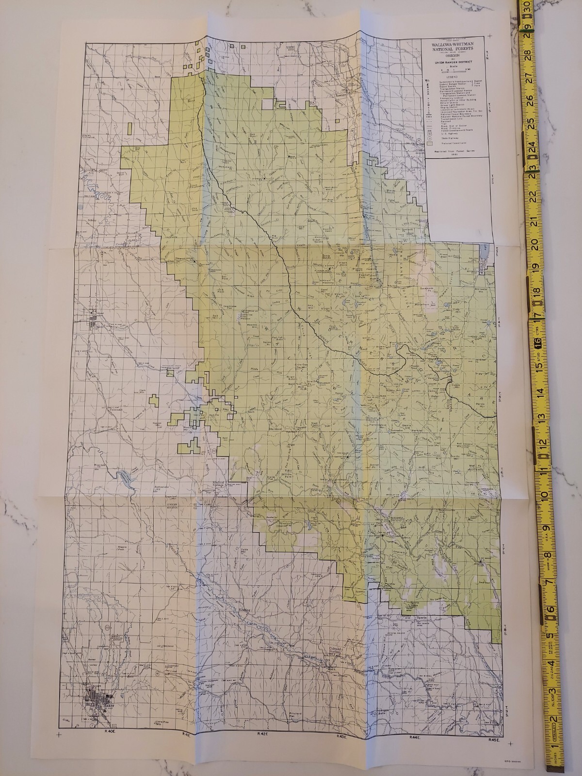 OREGON MAP WALLOWA WHITMAN FOREST UNION RANGER STATION SERVICE MINAM ...