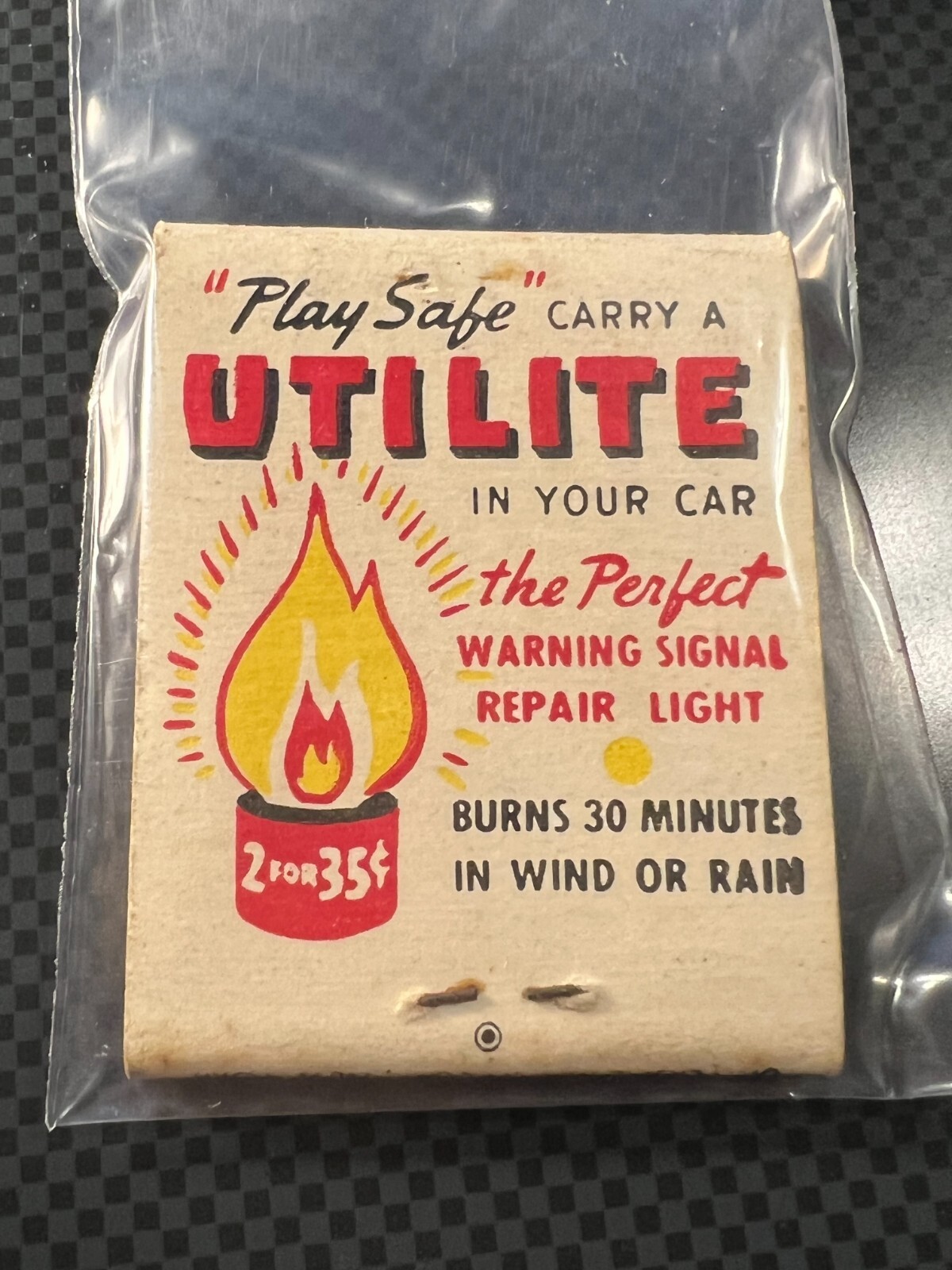 VINTAGE MATCHBOOK - UTILITE IN YOUR CAR - PLAY SAFE - WARNING SIGNAL ...