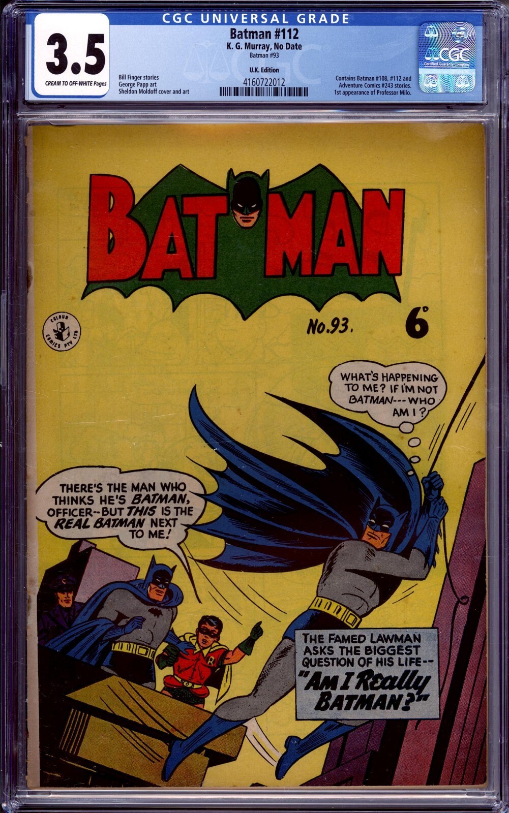CGC AUSTRALIAN/UK BATMAN # 93 VG- 3.5 K.G MURRAY US BATMAN 112 COVER ...