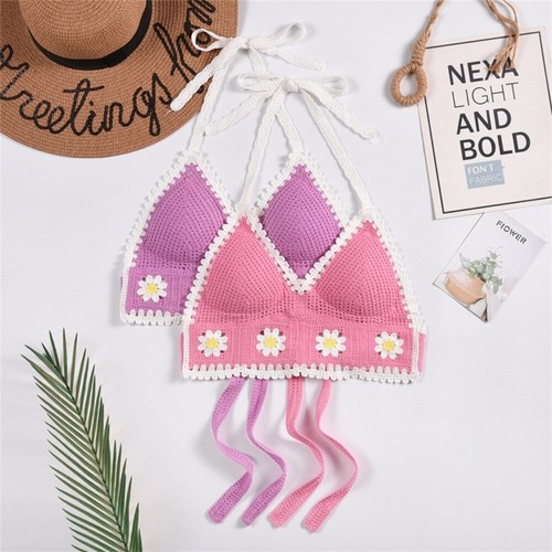 Sleeveless Strap Vest Bohemian Ethnic Style Crop Tops Knitted Bra Lady ...