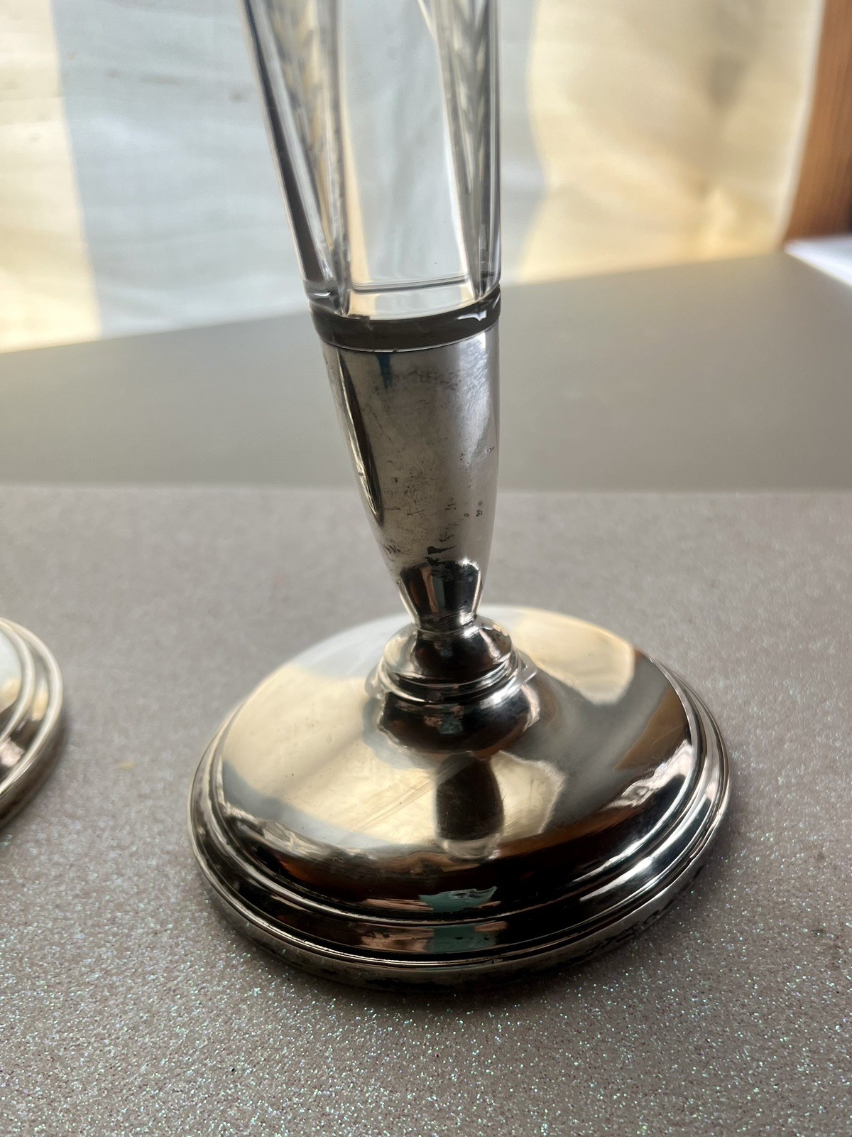 Antique Sterling Silver Hallmarked Cement Filled Candlesticks, Cut Glass