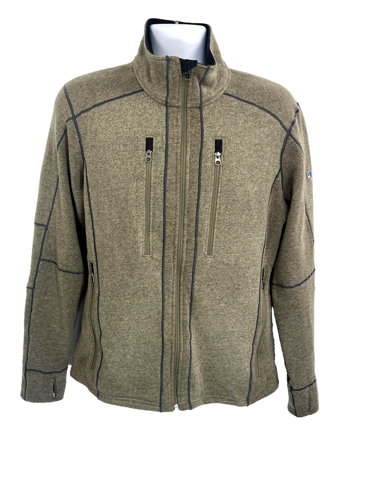Kuhl Jacket Mens Medium Tan Fleece Outdoor Thumbholes Interceptr Full ...