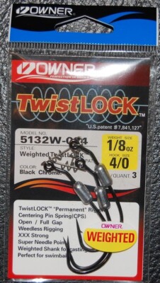 Owner 5132W-024 WEIGHTED TWISTLOCK 3X w/ Centering Pin - Size 4/0 Hook ...
