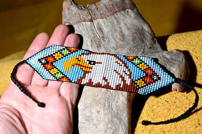 South American Glass Bead Loom Work Eagle Ceremony Bracelet, Colombian ...