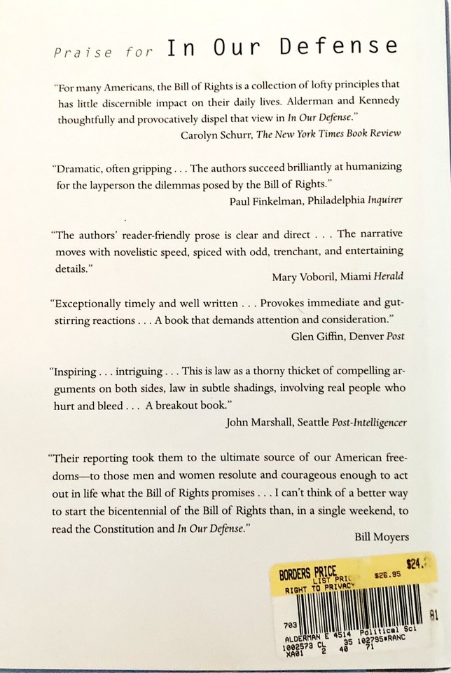 THE RIGHT TO PRIVACY Book-Ellen Alderman & Caroline Kennedy-HB w/ DJ ...