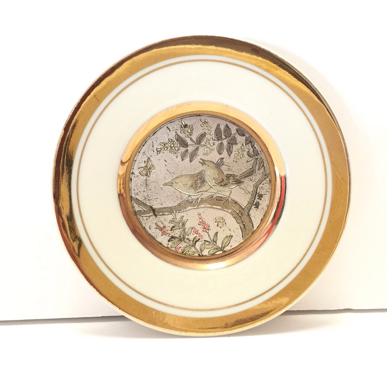 Die Kunst des Chokins zwei Vögel auf einer Astplatte Made in Japan 24K ...