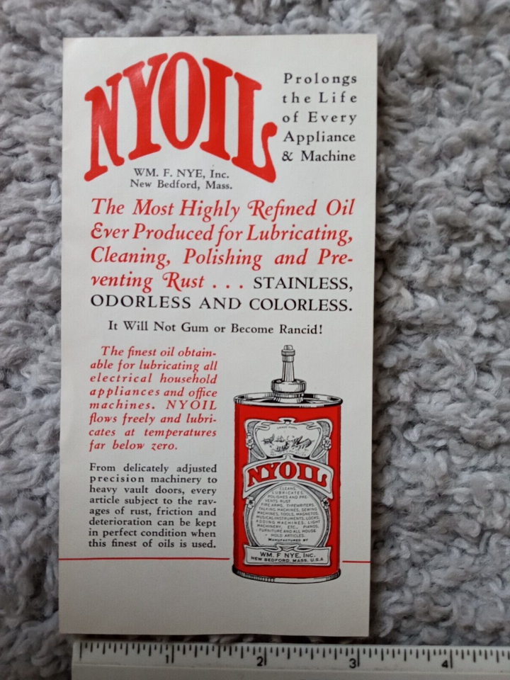 NEW BEDFORD MA NYOIL OILER OIL SPOUT CAN 1940 FLIER STORE DISPLAY ...