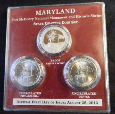 2013 | Maryland | Fort McHenry Natl Park | 1st Day Issue | 3 Coin Set ...