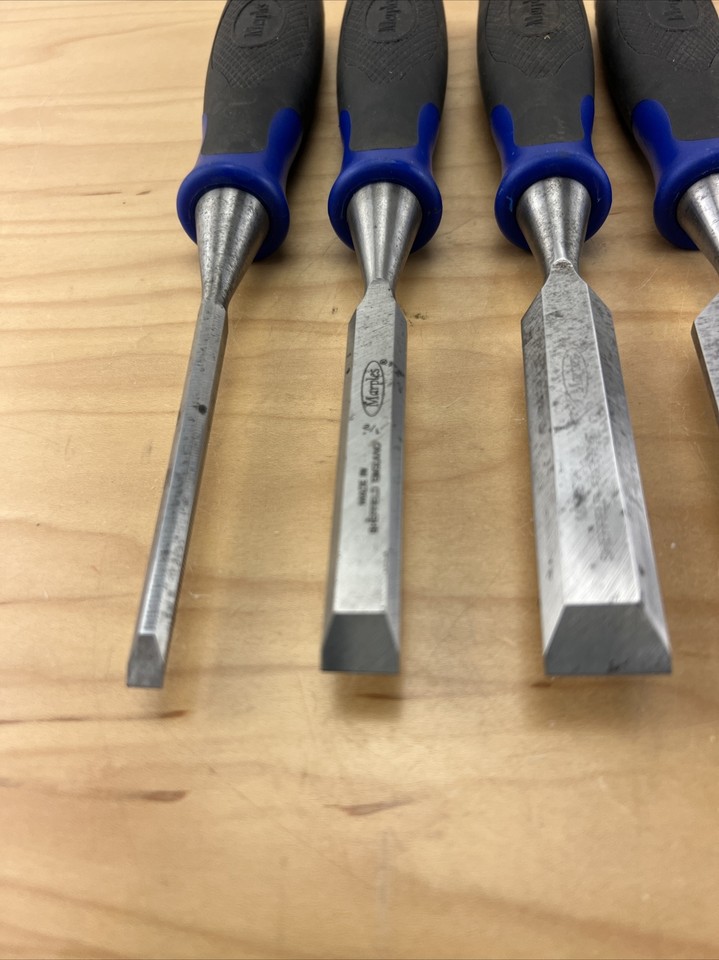 Marples 5 Piece Blue Cushion Handle Bevel Edge Paring Chisel Set Sheff ...