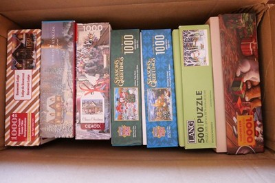LOT OF 7 CHRISTMAS-THEMED 500-1000 pc puzzles GREAT VARIETY - COMPLETE ...