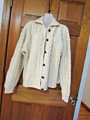 $250 John Molloy Irish Sweater Donegal Ireland Beige Wool Cardigan XL ...