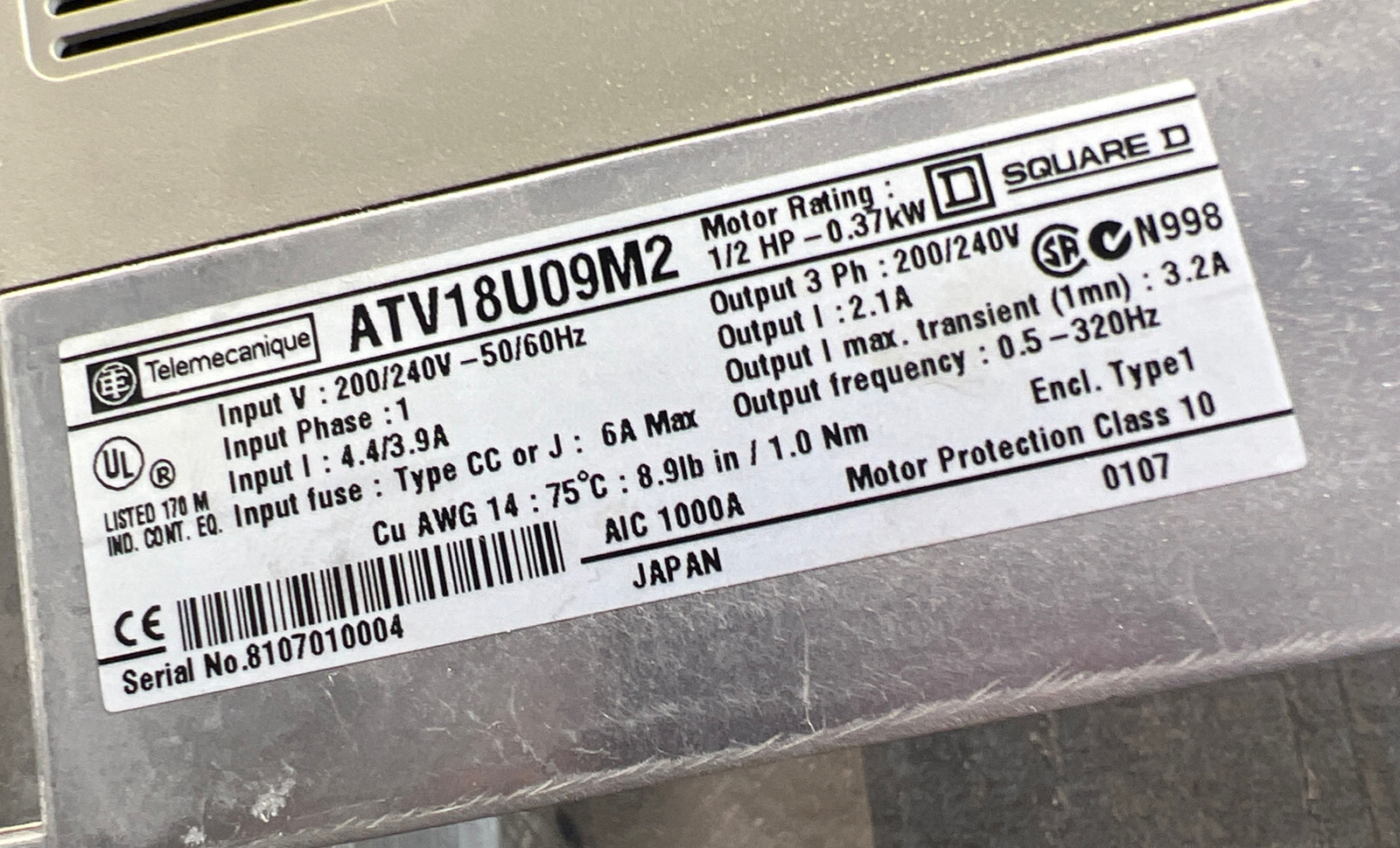 Nos Surplus Telemecanique Square D ATV18U09M2 AC Speed Drive | eBay